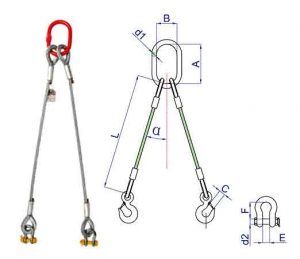 2-Leg Wire Rope Slings|Double Leg Bridle Wire Rope Slings - Advance Group